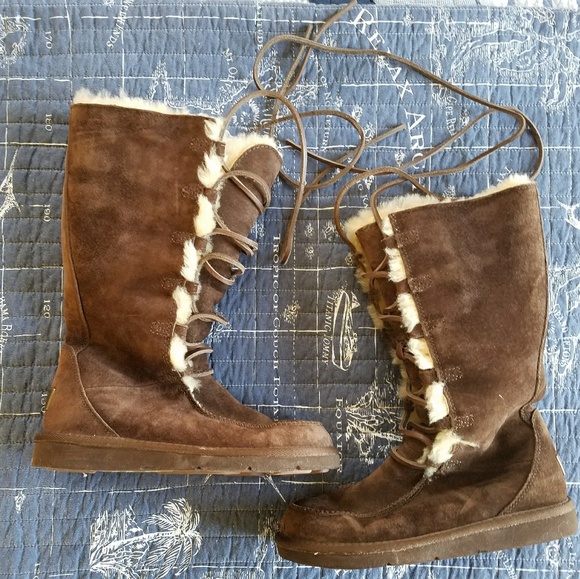 UGG | Shoes | Lace Up Fur Uggs In Brown | Poshmark
